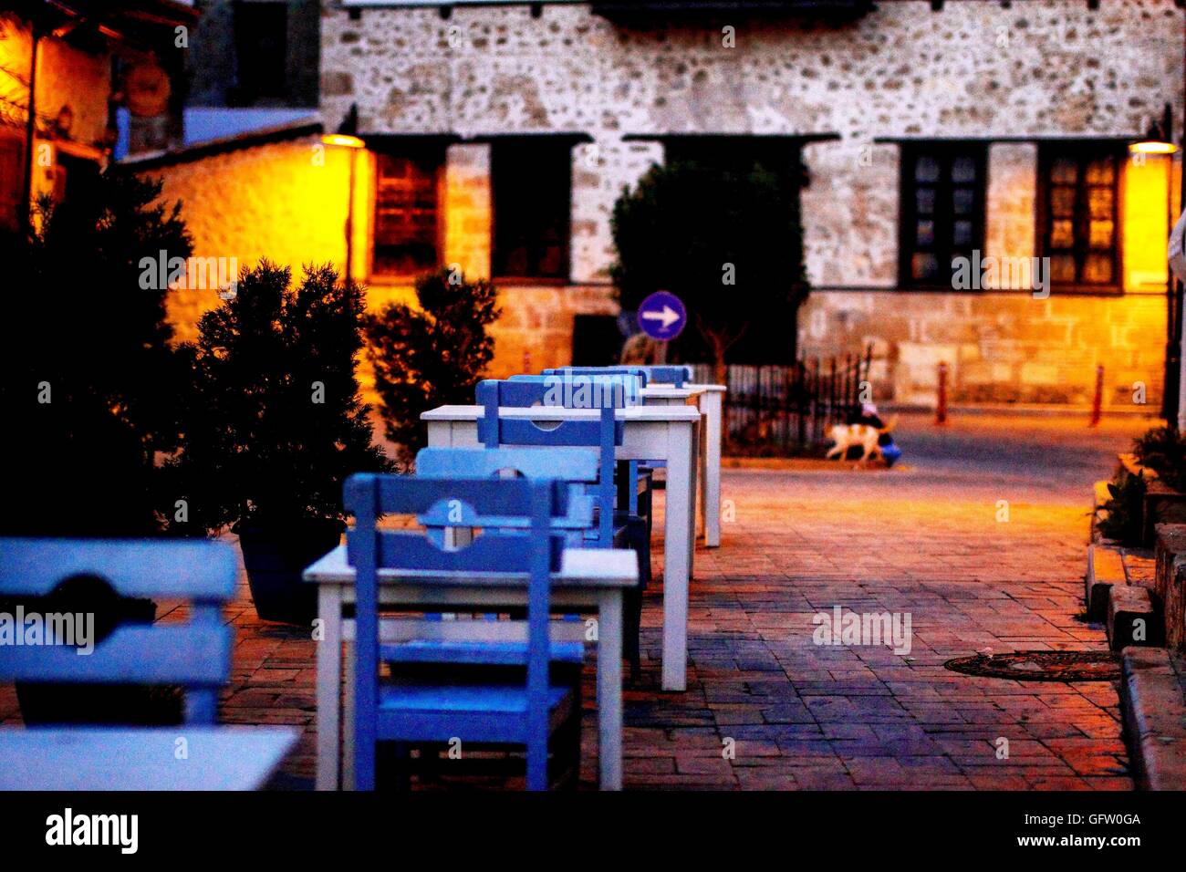 Unique mediterranean bistro at night Stock Photo - Alamy