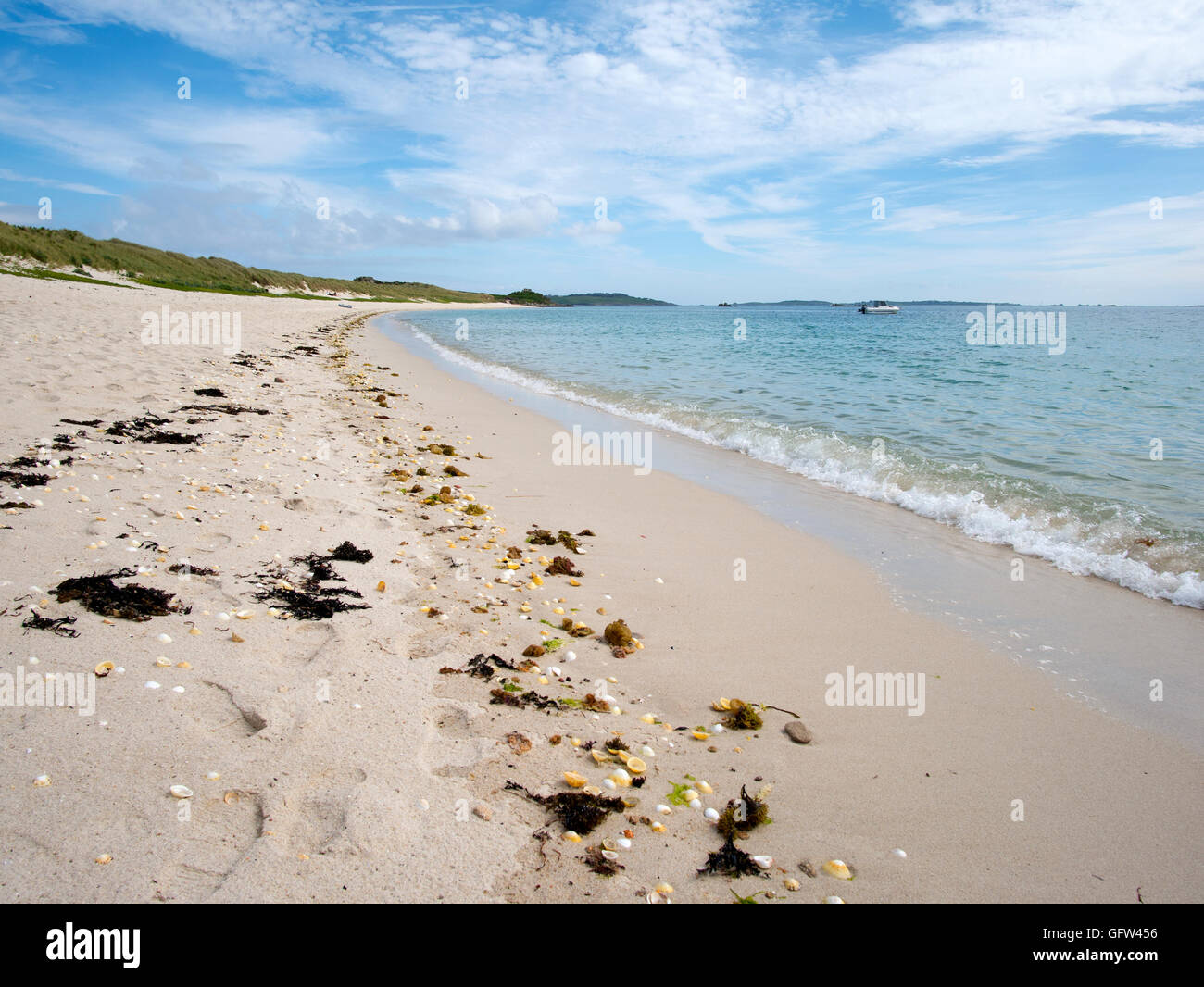 Appletree bay beach shell line, Tresco Isles of Scilly, Cornwall ...