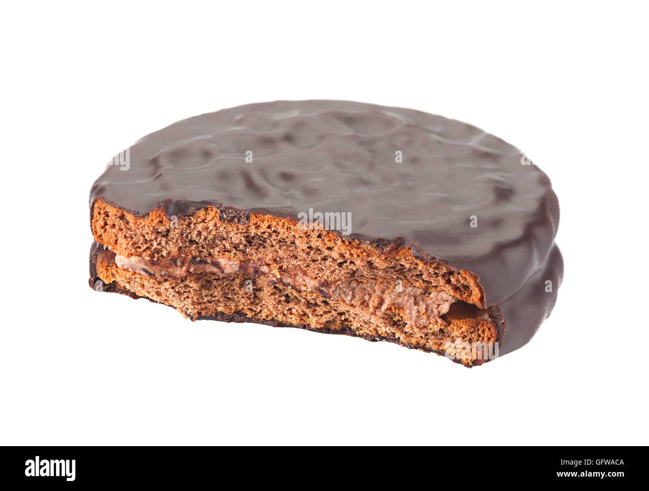 Biscuit in chocolate closeup isolated on white background Stock Photo ...