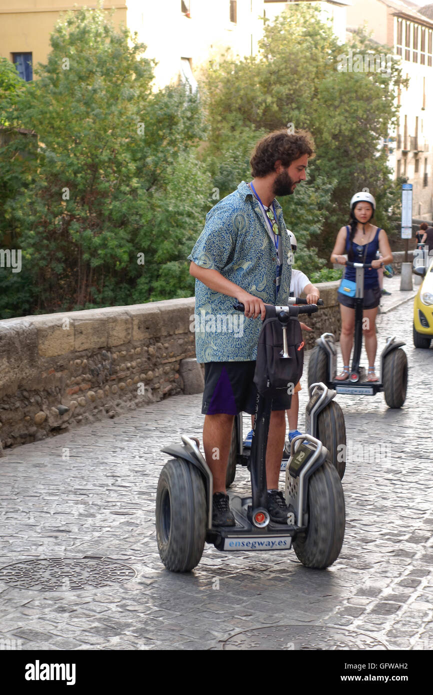Segway PT, Segways, guide, with tourists in Albaicin, Albayzin, Granada ...