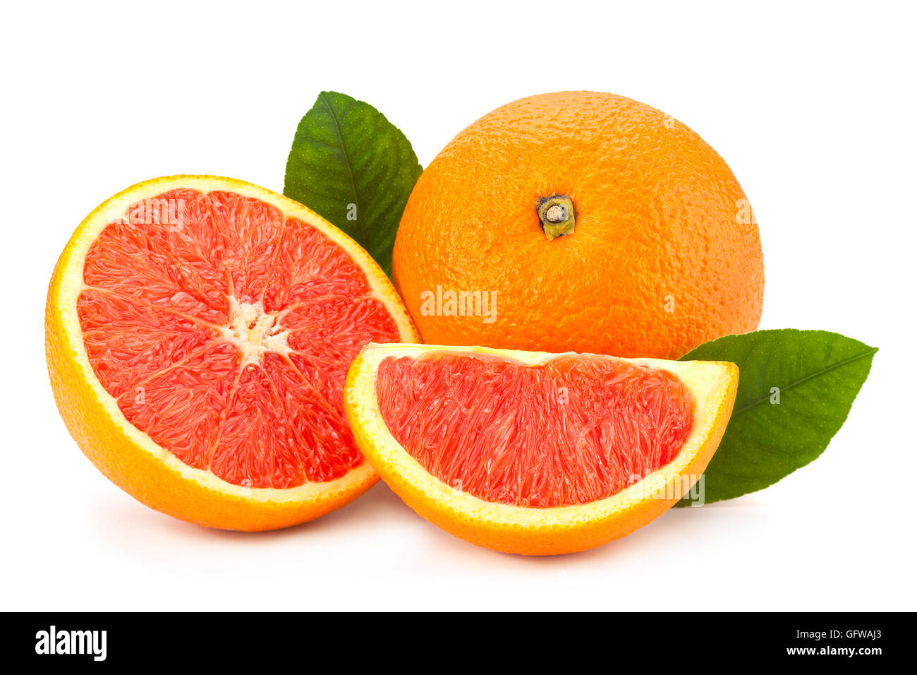 Red orange citrus fruit with leaf isolated on white Stock Photo - Alamy