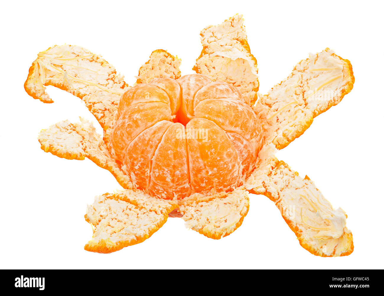 Open tangerine with skin isolated on white background Stock Photo - Alamy