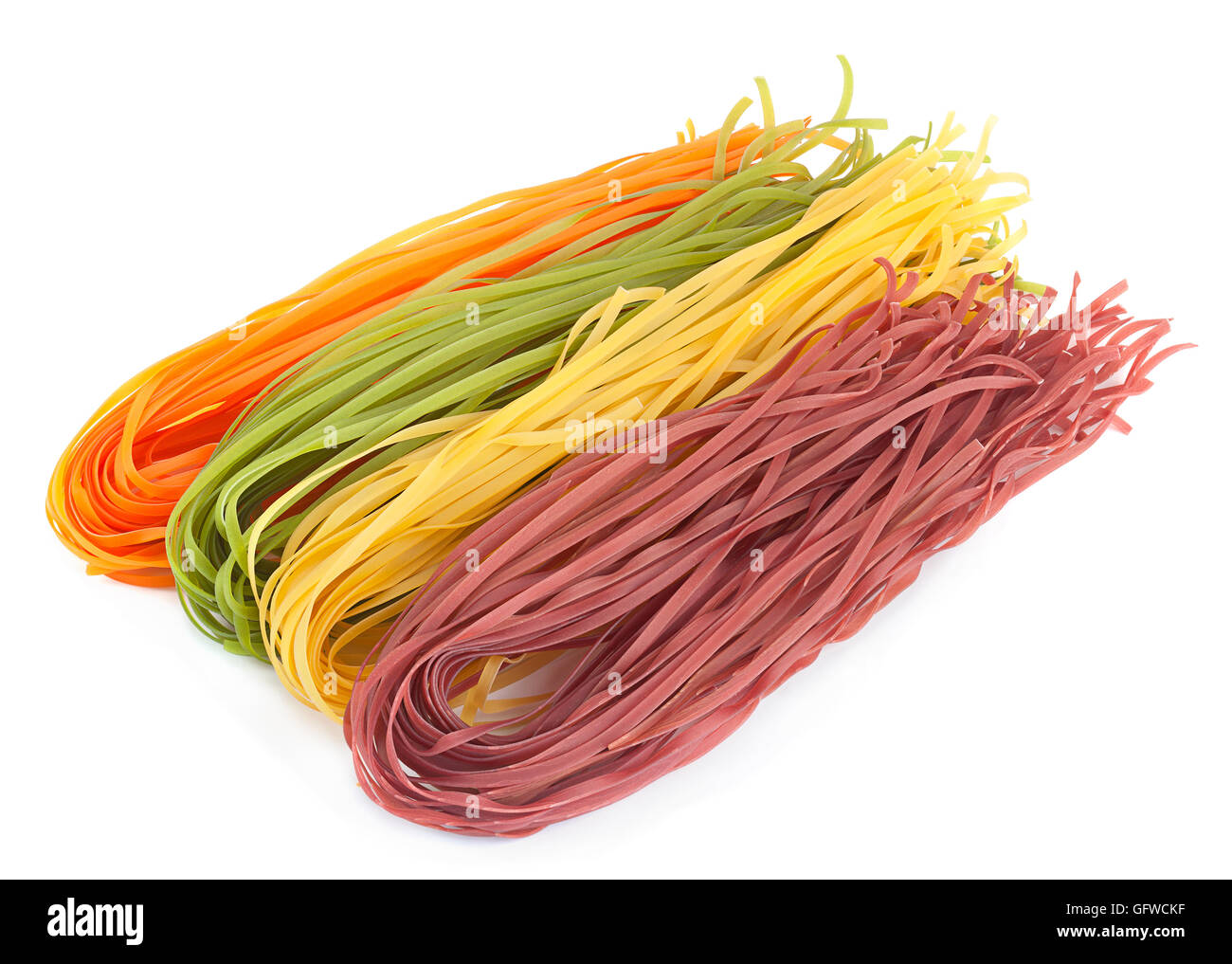 Wheat multicolored noodles isolated on white background Stock Photo - Alamy