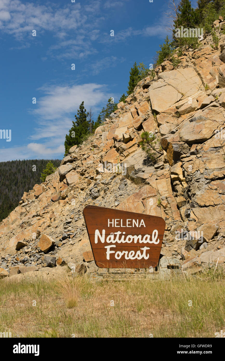 Sign that announces the entrance to Helena National Forest Stock Photo ...