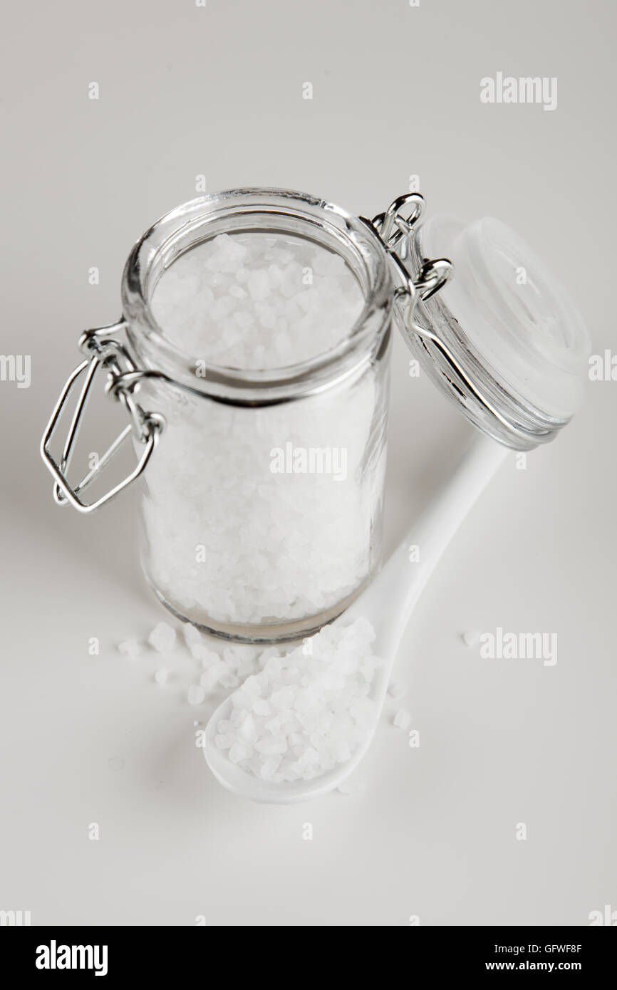 Salt in glass container Stock Photo - Alamy