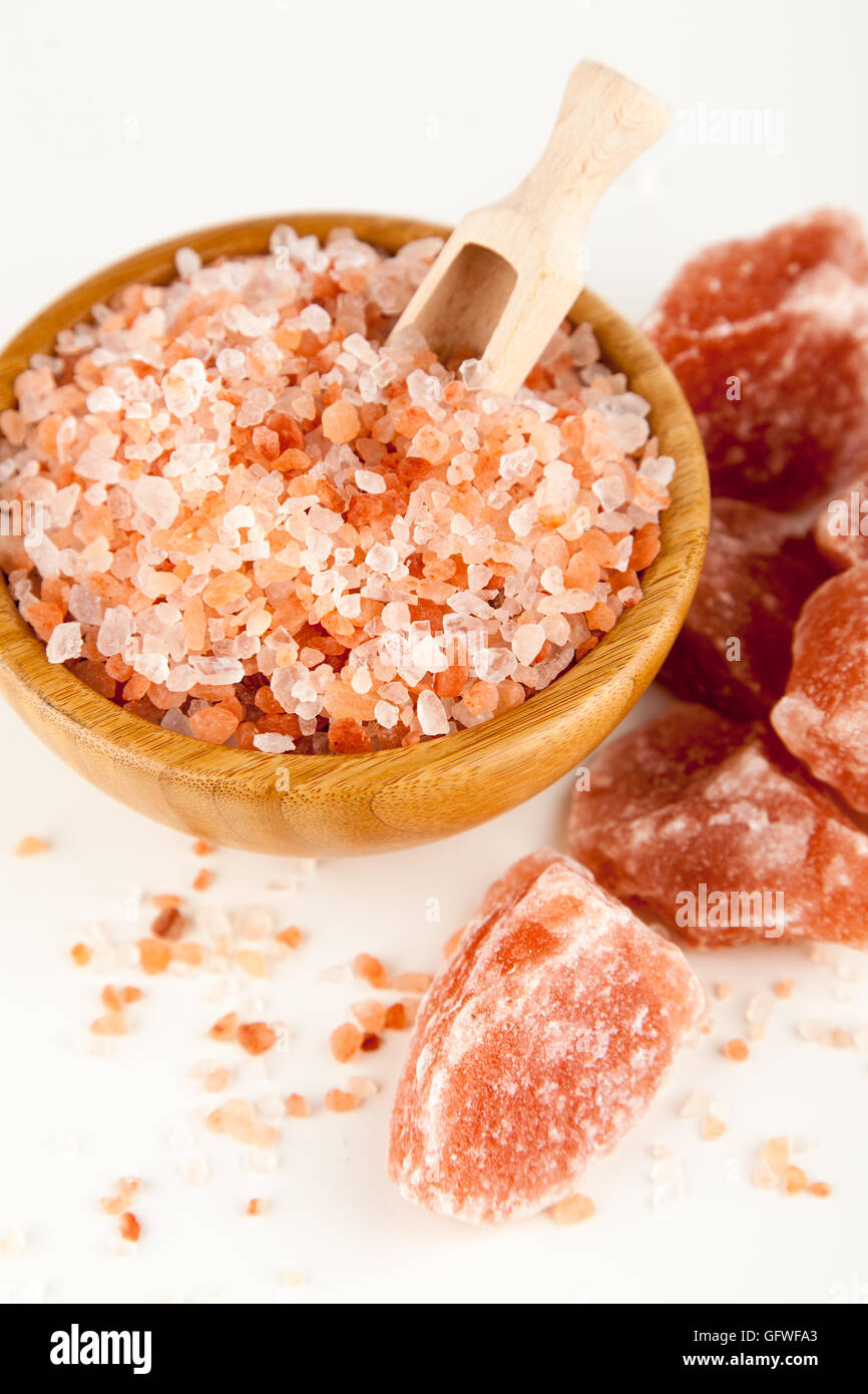 Salt in a bamboo bowl Stock Photo - Alamy