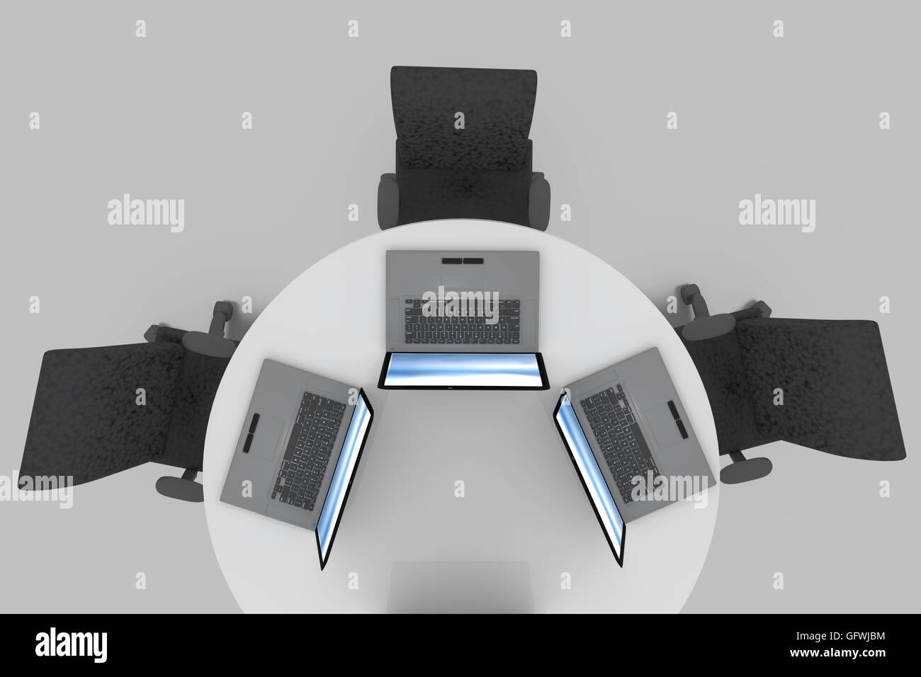 3D rendering of top view of round meeting table Stock Photo - Alamy