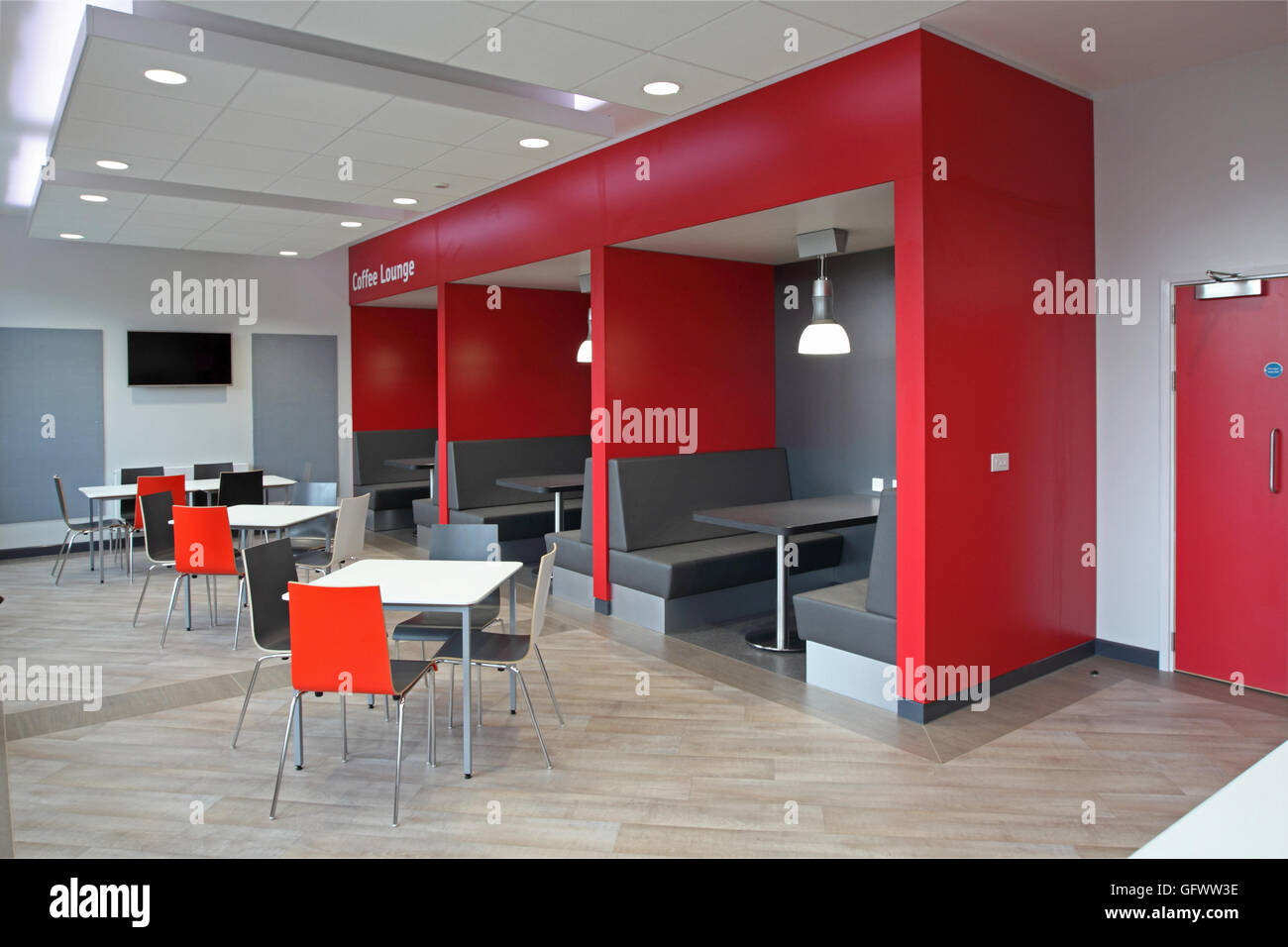 seating area in a staff welfare area in a new London factory. Clean ...