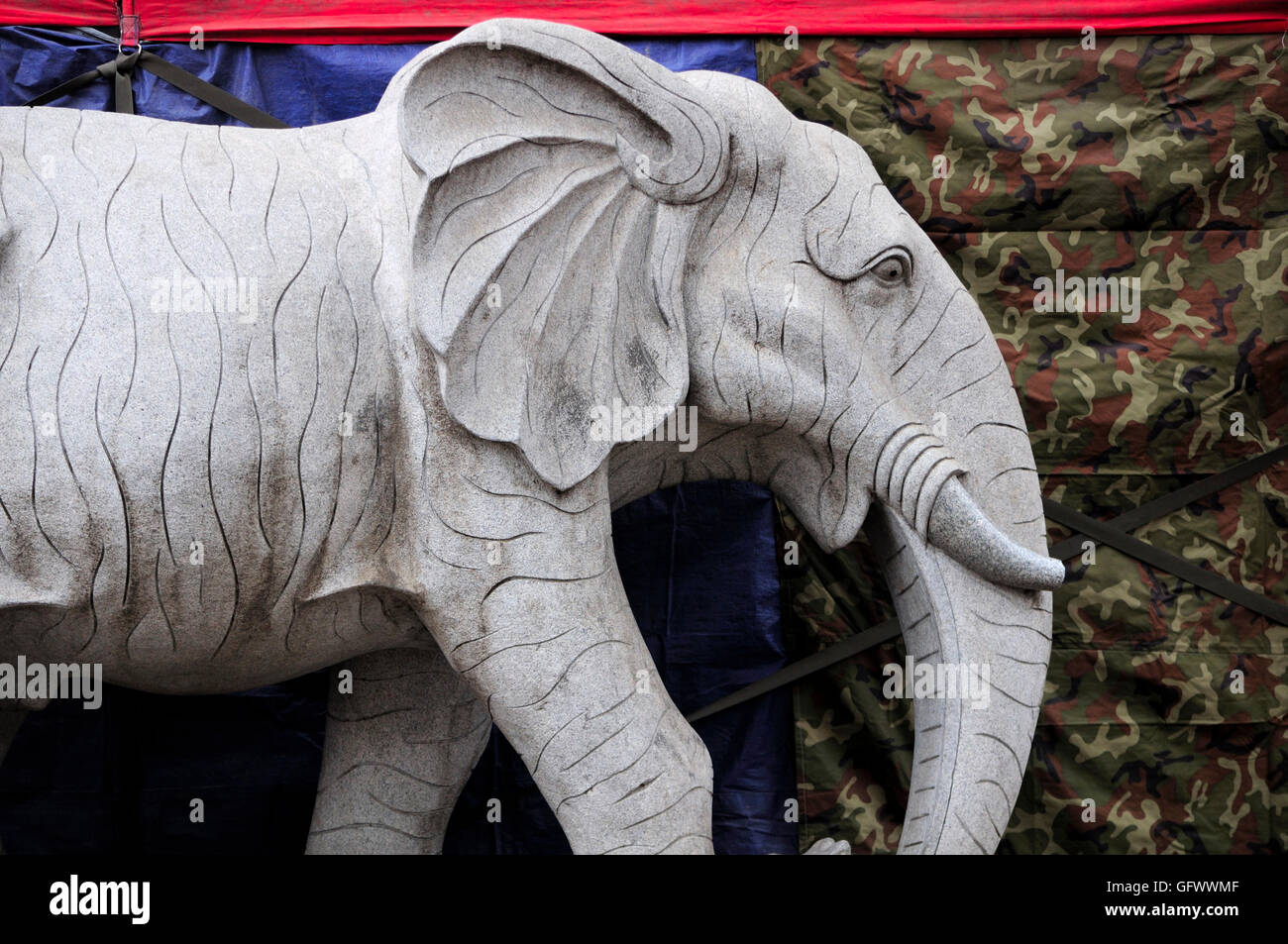 A stone elephant statue in a park in Zhaodong China located in ...