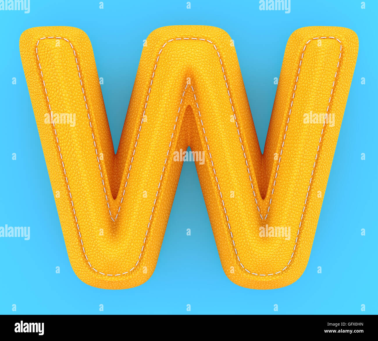 Alphabet yellow leather skin texture capital letter W. 3d rendering ...