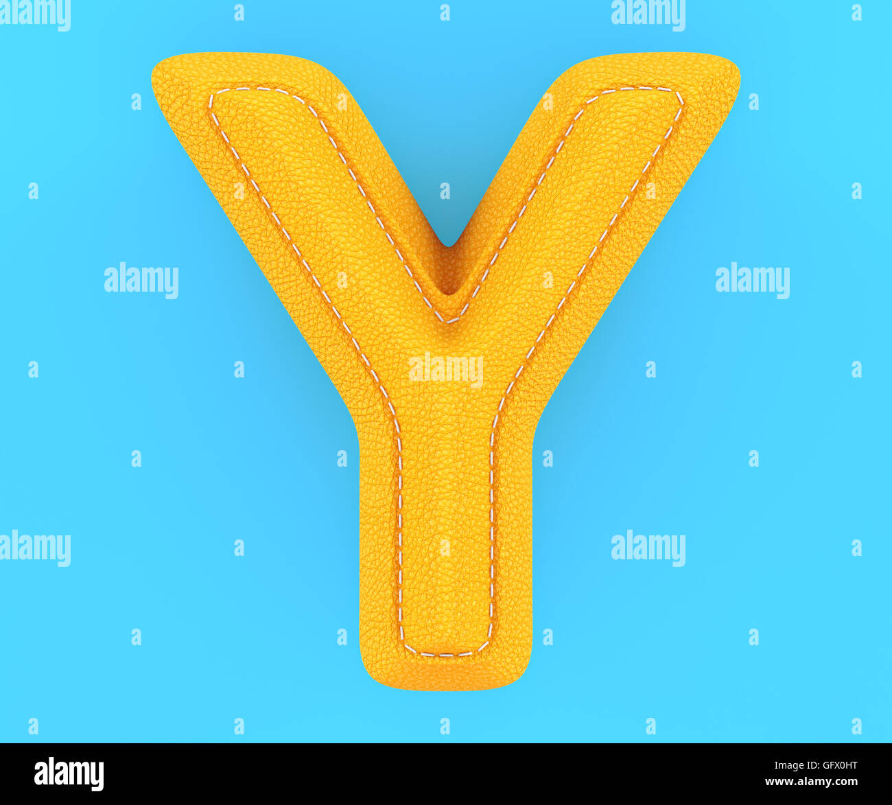 Alphabet yellow leather skin texture capital letter Y. 3d rendering ...