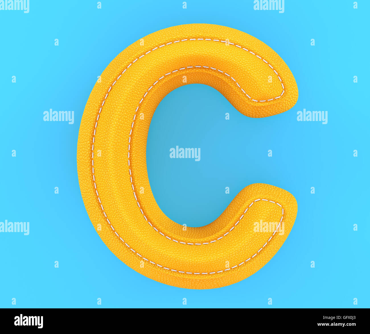 Alphabet yellow leather skin texture capital letter C. 3d rendering ...