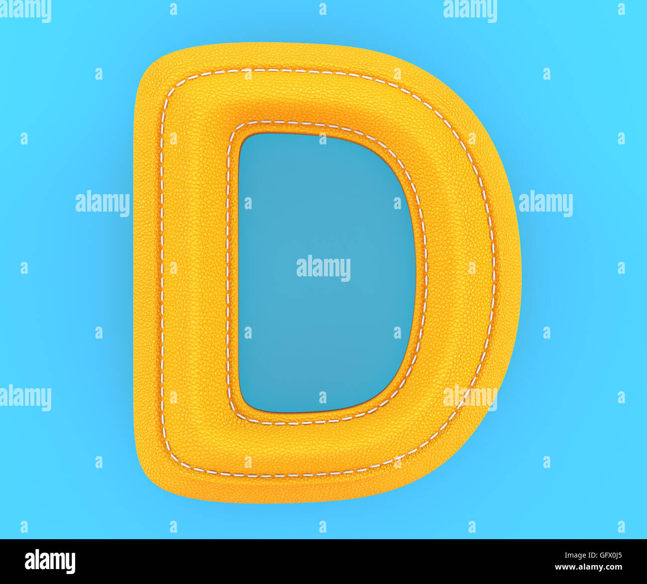 Alphabet yellow leather skin texture capital letter D. 3d rendering ...