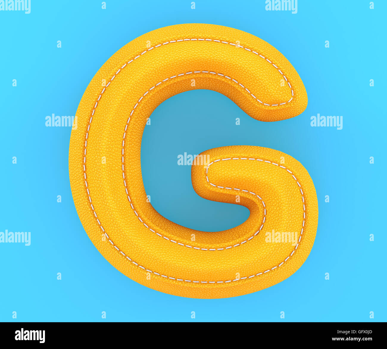 Alphabet yellow leather skin texture capital letter G. 3d rendering ...