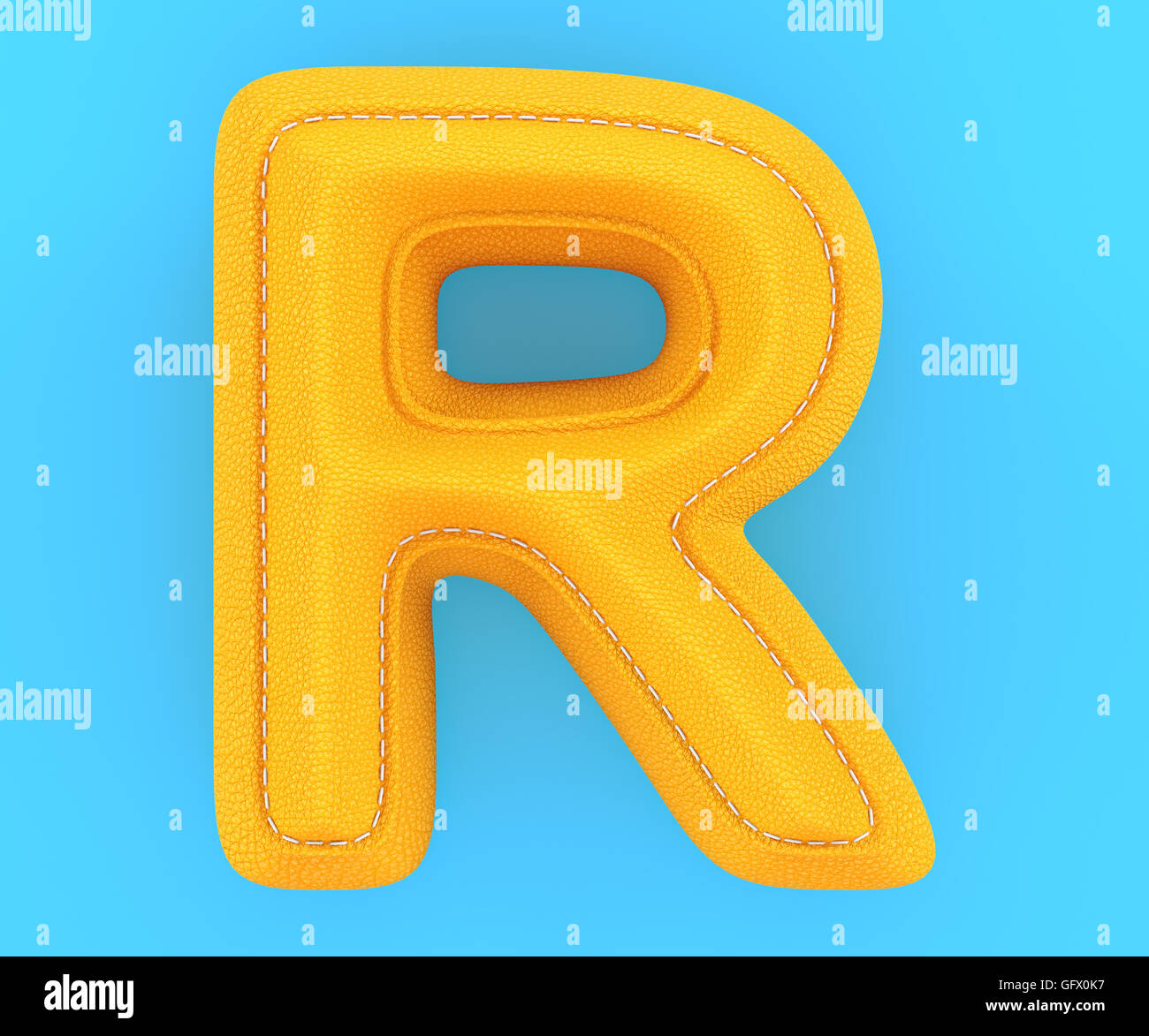 Alphabet yellow leather skin texture capital letter R. 3d rendering ...