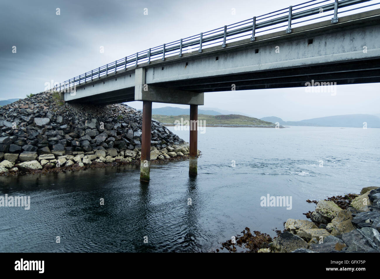 One of the many bridges on the Atlantic Road in Romsdal, Norway Stock ...
