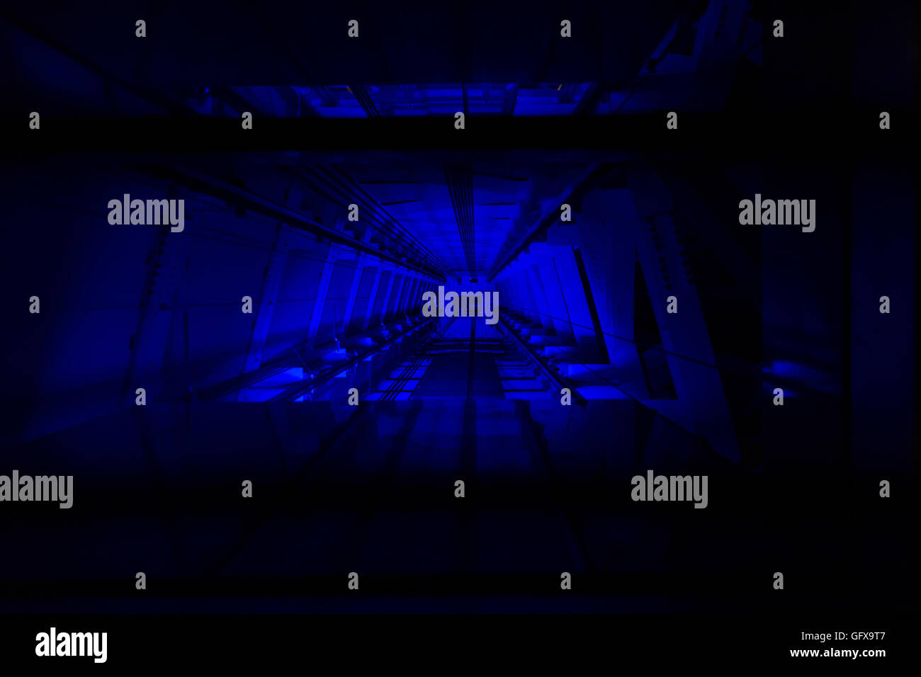 View inside the elevator shaft of the sky tree tower in Tokyo, Japan ...