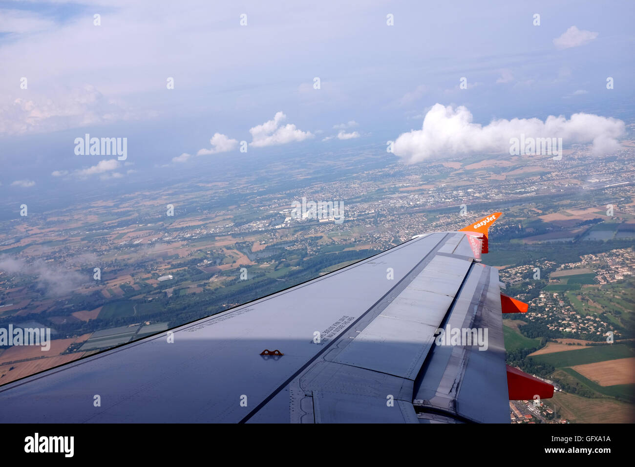 Easy Jet plane flying over Le Lot and Dordogne Regions of France July ...
