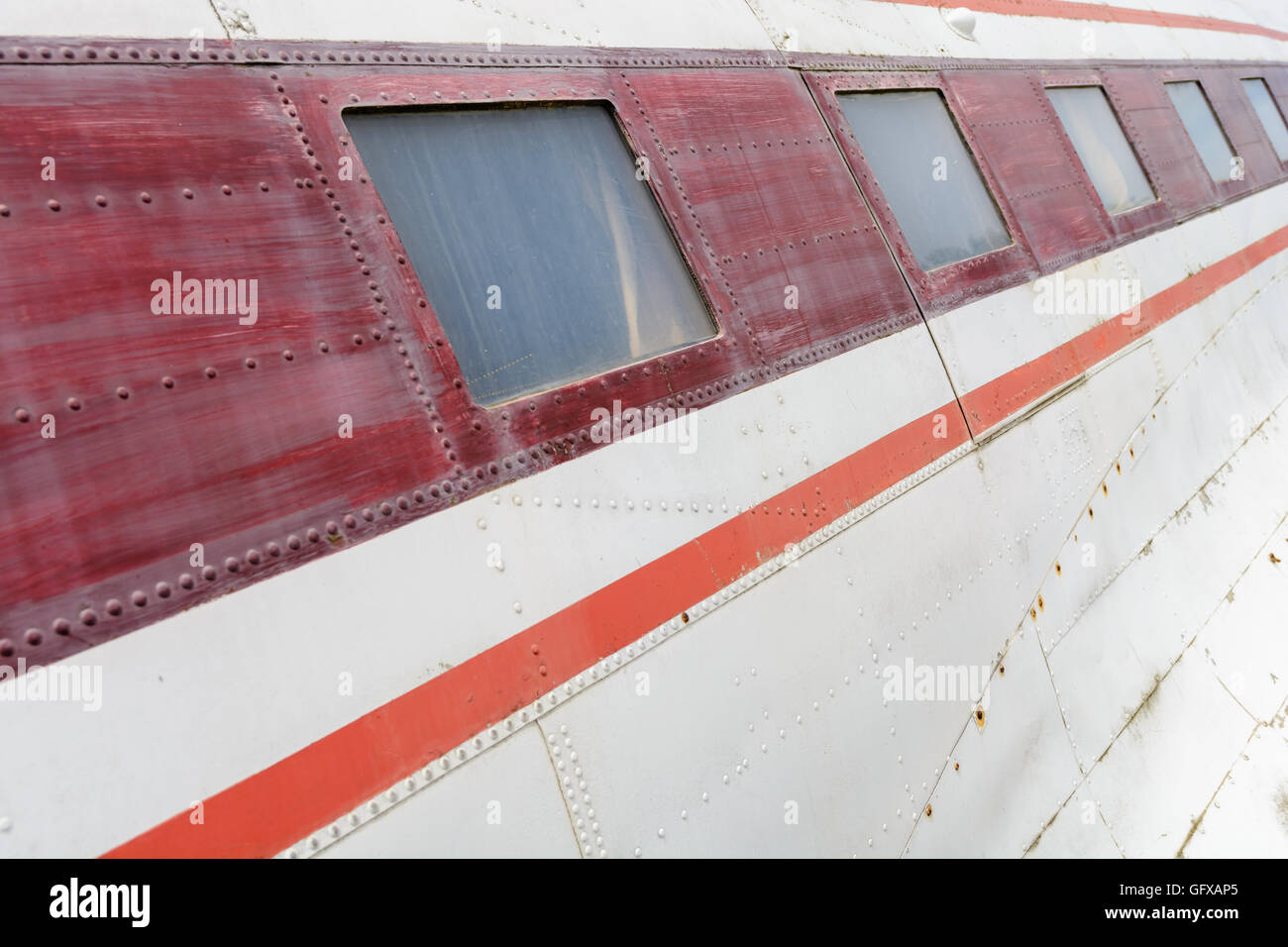 Closeup of fuselage on an old aircraft with windows Stock Photo - Alamy