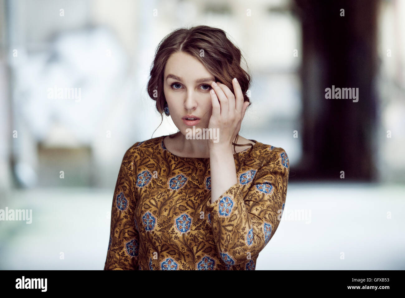 beautiful smiling girl in the street, portrait, close-up Stock Photo ...