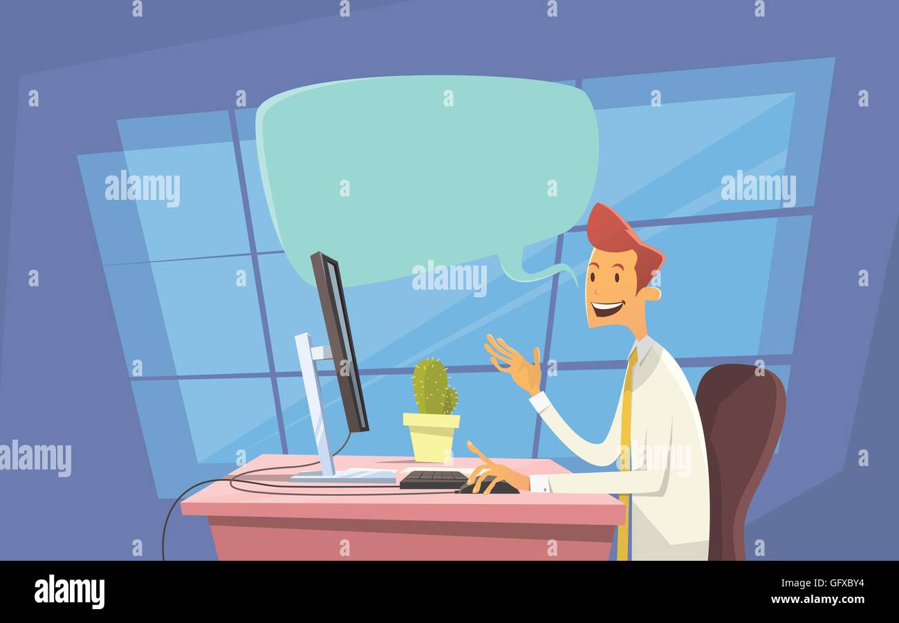 Businessman texting office desk Stock Vector Images - Alamy