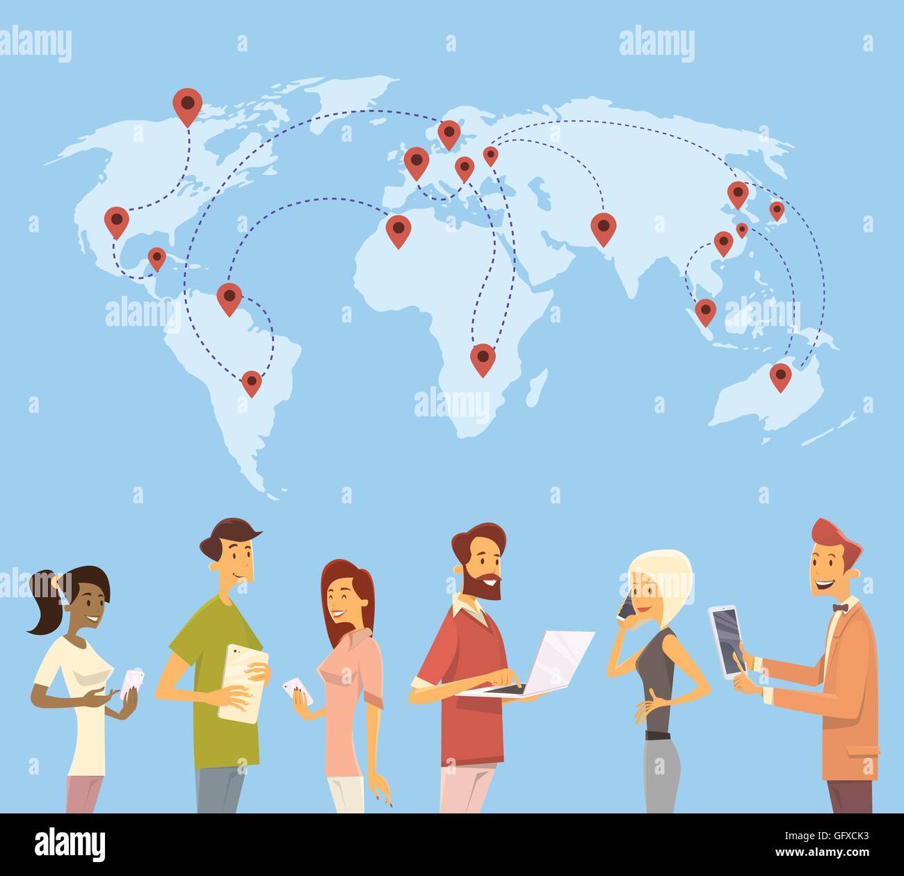 People Chat Digital Device World Map Social Network Communication Stock ...