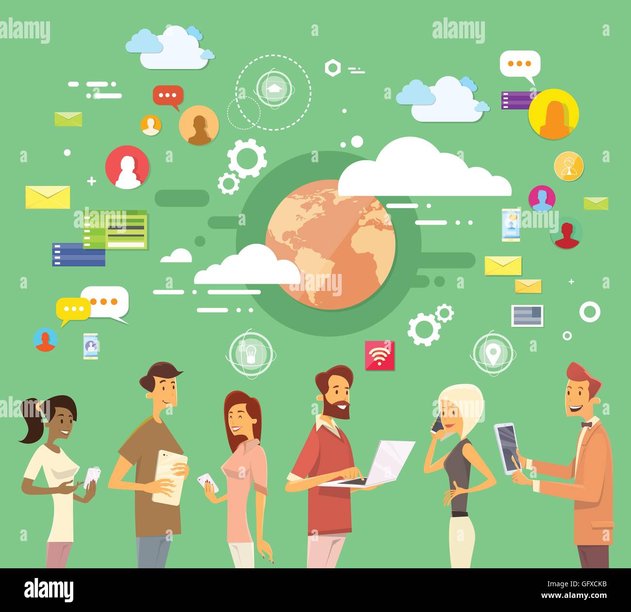 Crowd using cell Stock Vector Images - Alamy