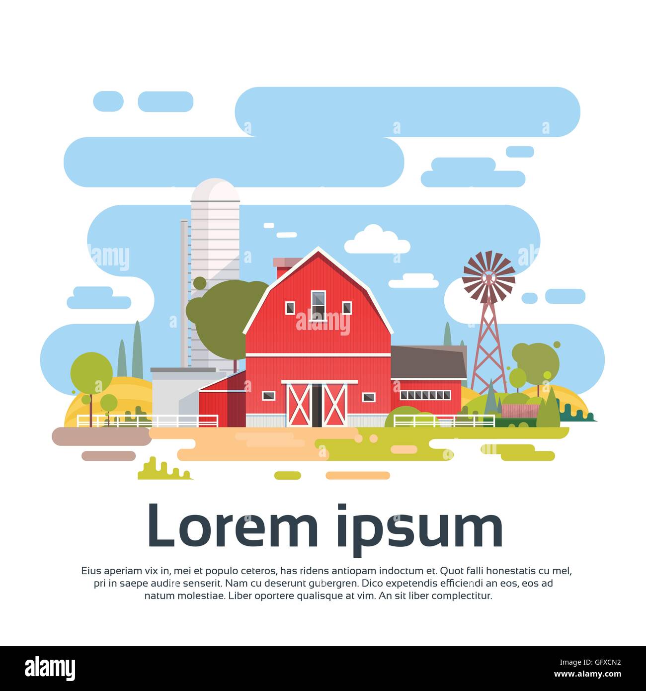 Big Farm With House, Farmland Countryside Landscape Stock Vector Image ...