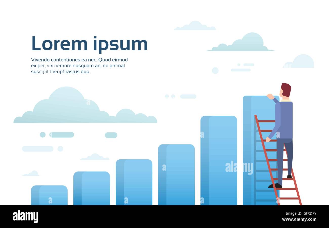 Businessman Climb Up Ladder Stairs To Financial Bar Graph Stock Vector ...