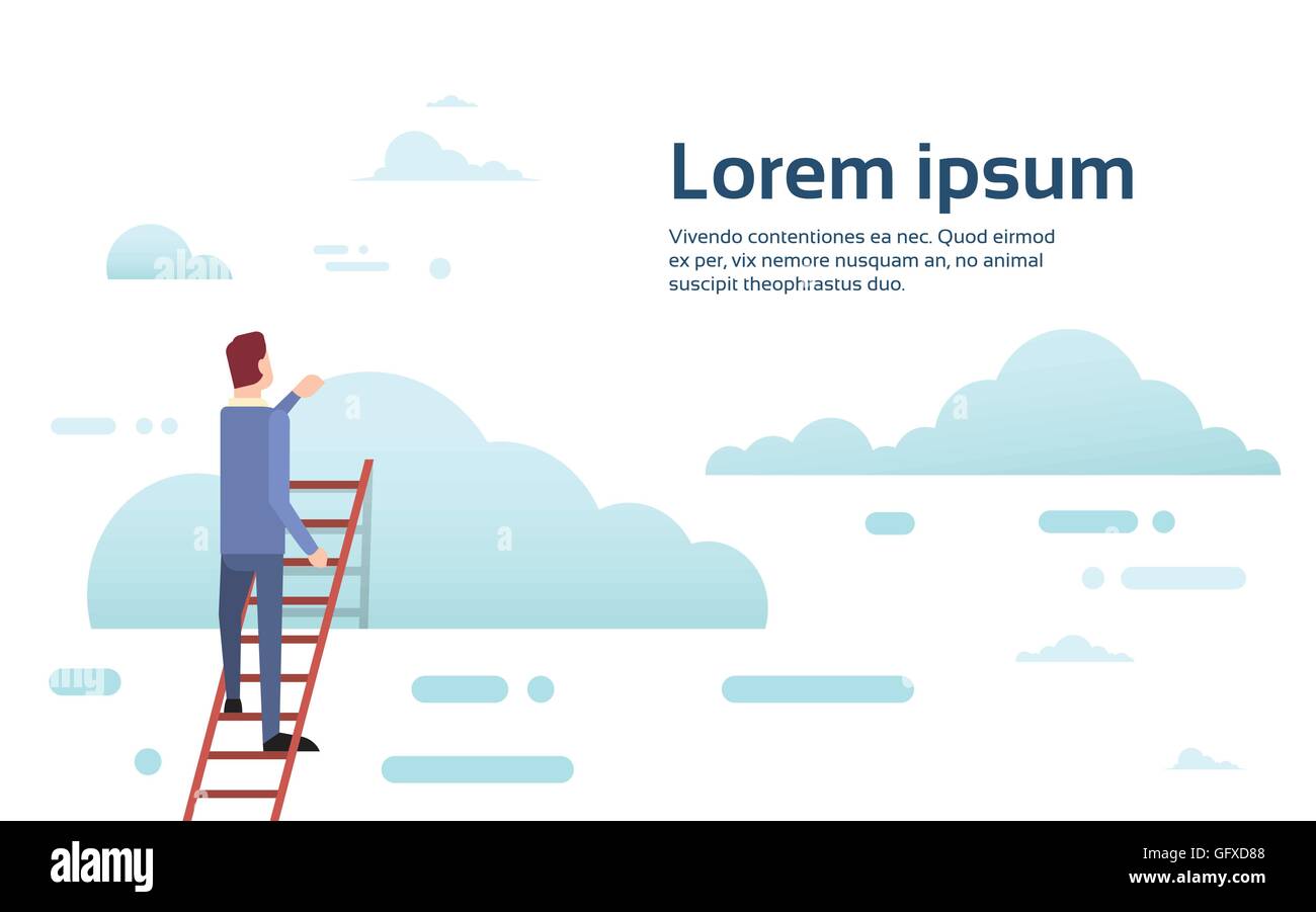 Businessman Climb Up Ladder Stairs, Concept Business Man Sky Clouds ...