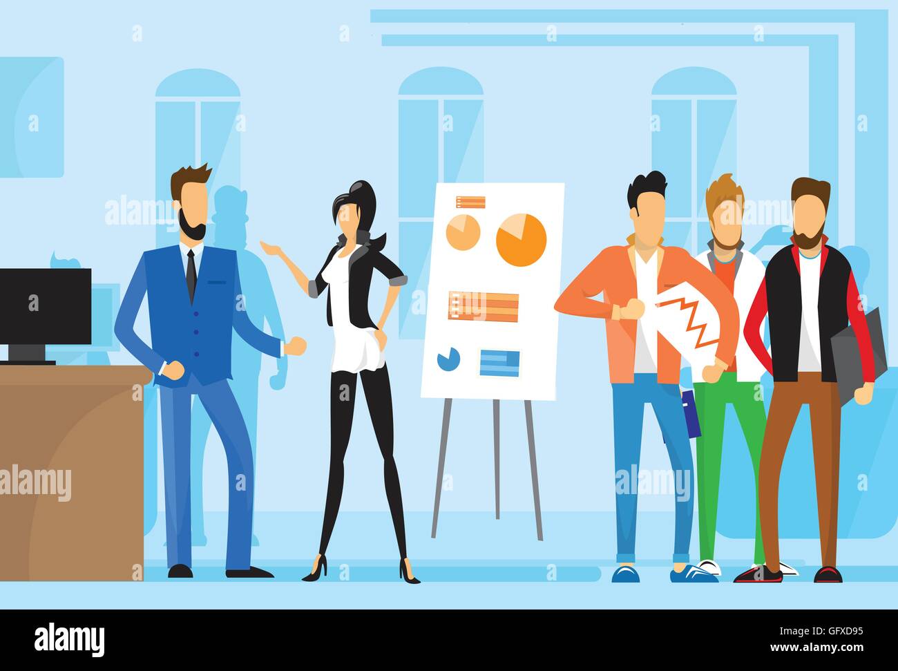 Casual Business People Group Presentation Flip Chart Finance ...