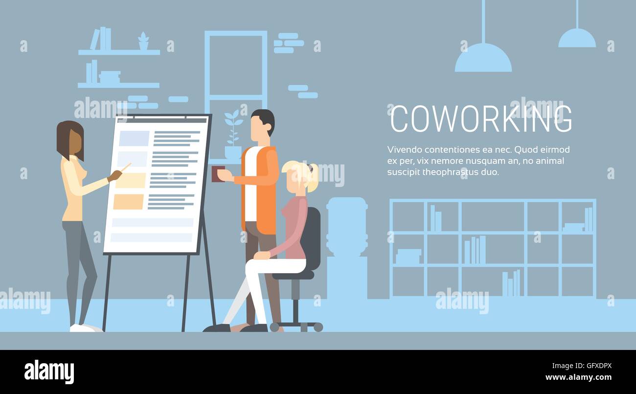 Creative Office Center People Sitting Desk Working Presentation Flip ...