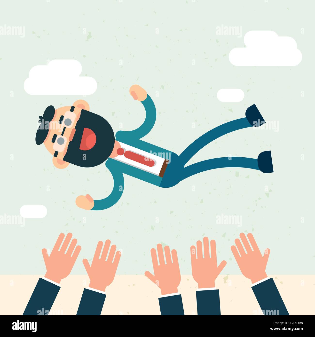 Happy Business People Team Hands Throw Boss Up Success Stock Vector ...