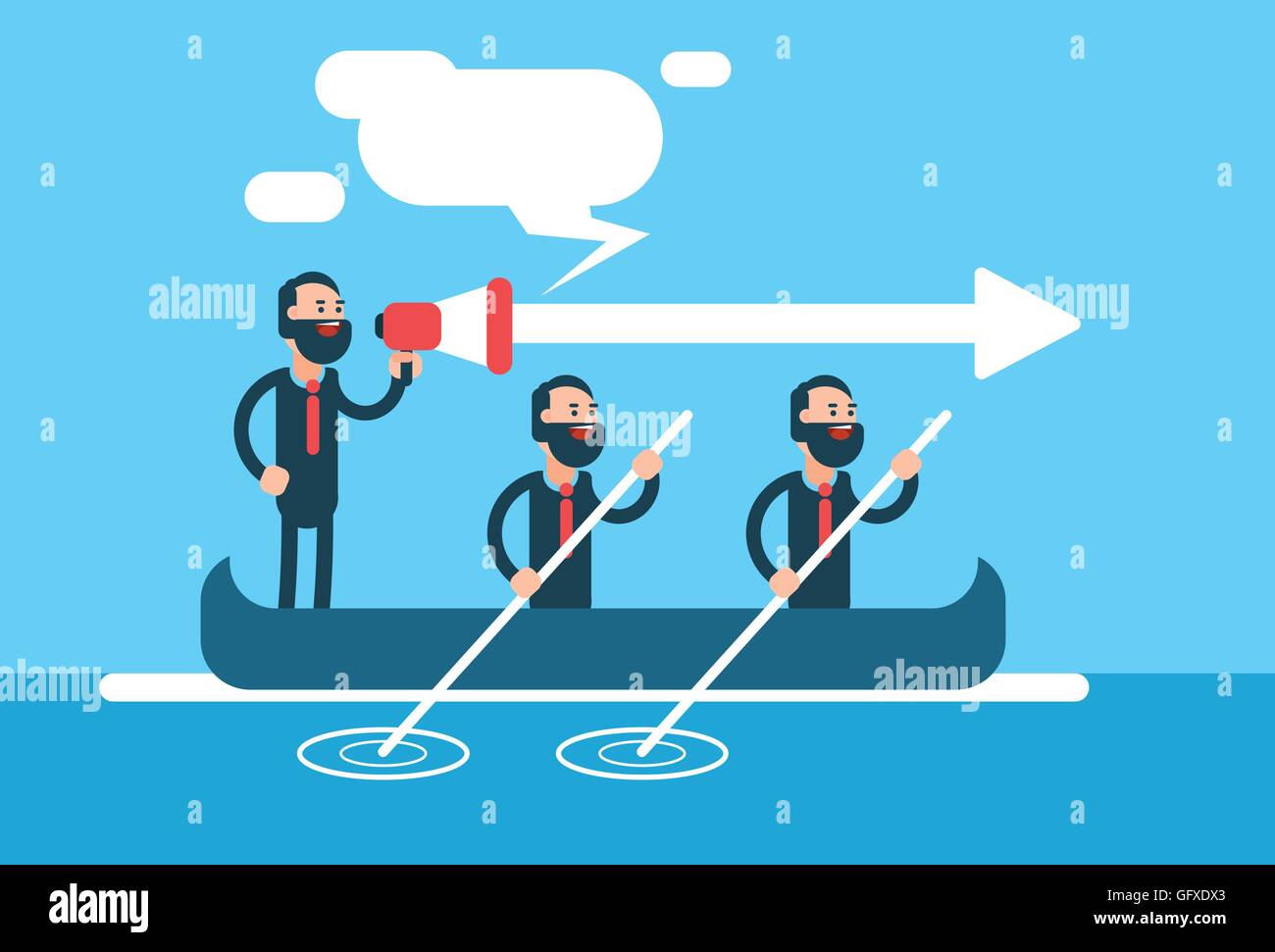 Business Man Group Team In Boat Teamwork Leadership Concept Stock ...