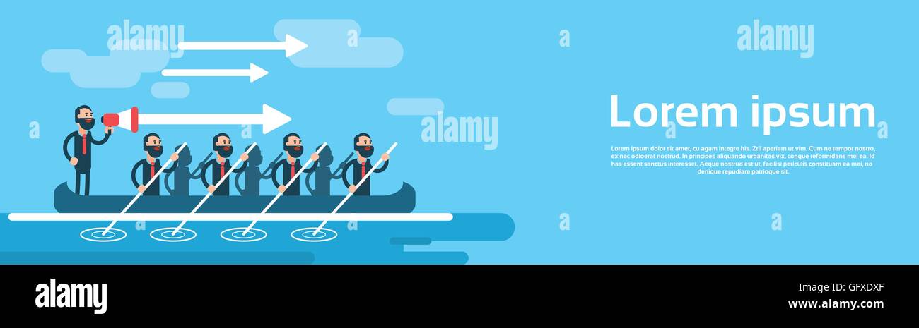 Business Man Group Team In Boat Teamwork Leadership Concept Stock ...