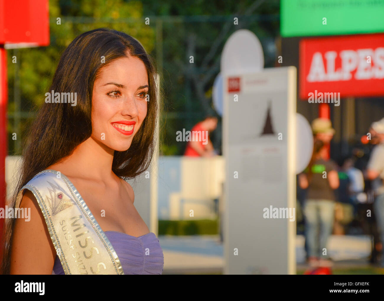 Miss Switzerland model Lauriane Sallin at the Swiss House pavilion in ...