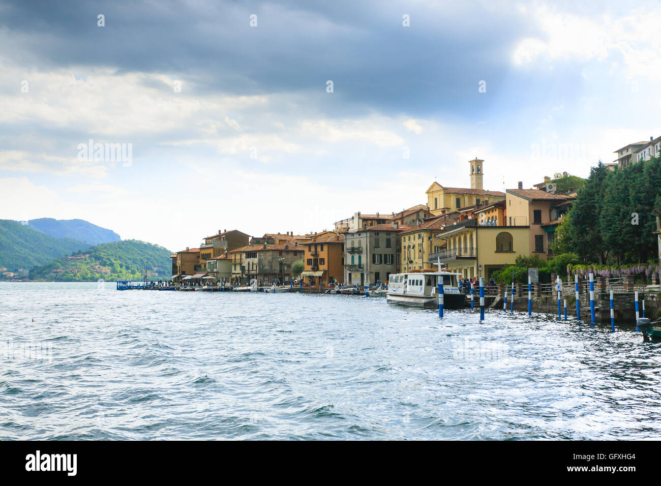 Lake panorama from "Monte Isola", Italy. Italian landscape. Island on ...