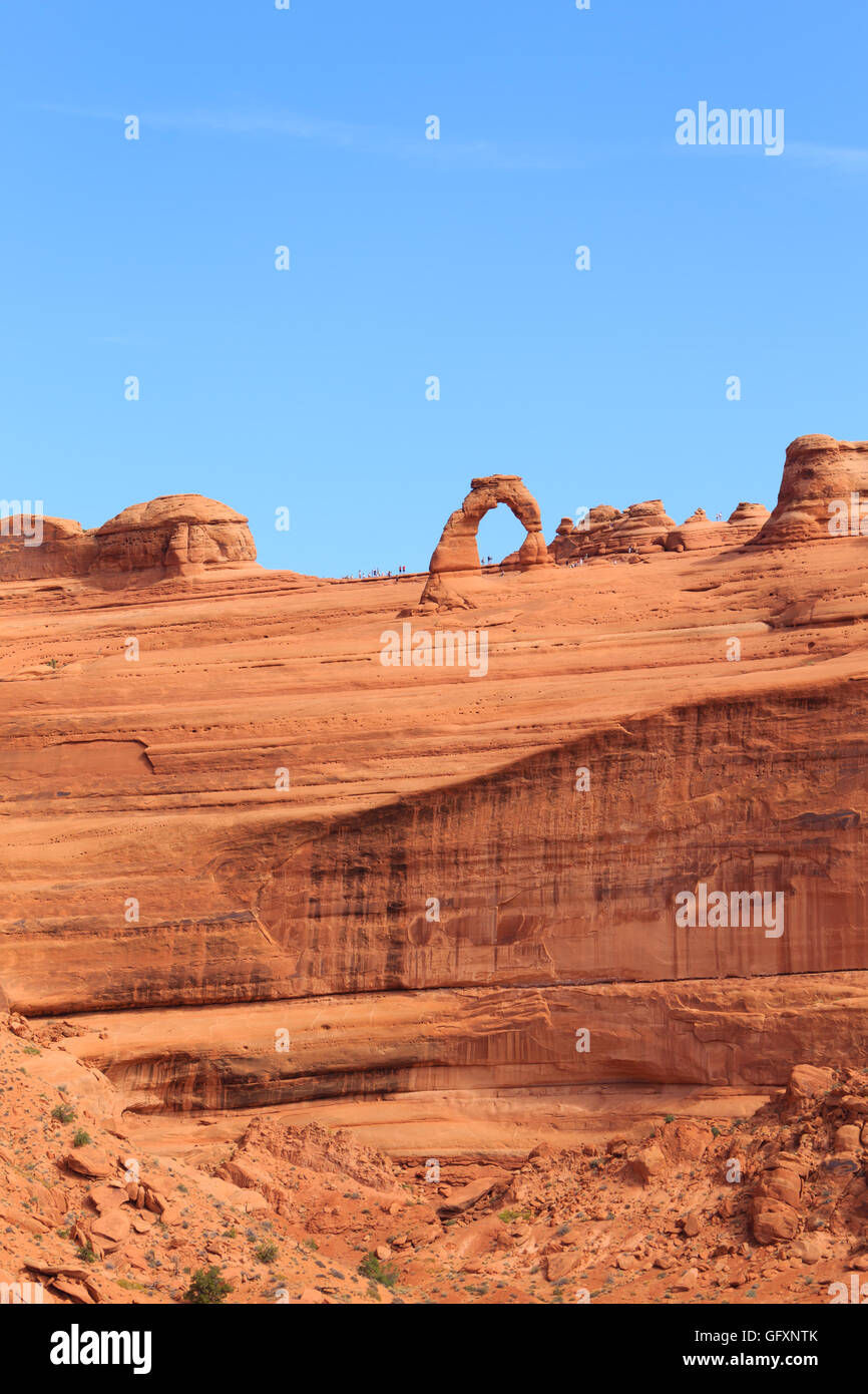 Panorama from Utah. Famous delicate arch. Red rocks canyon, geological ...