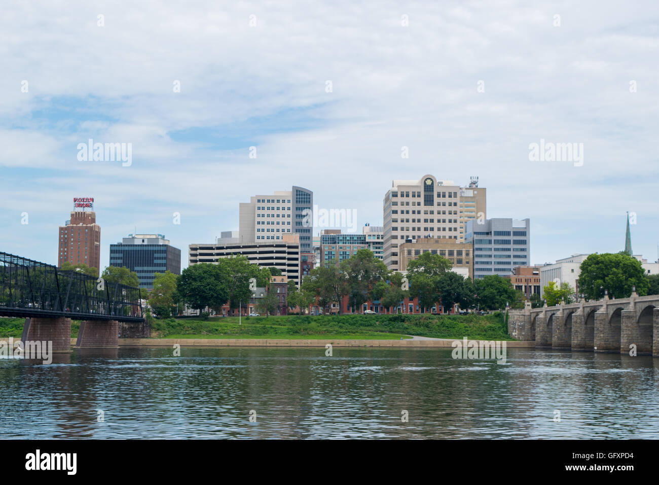 Skyline of Harrisburg, Pennsylvania across the Susquehanna River on ...