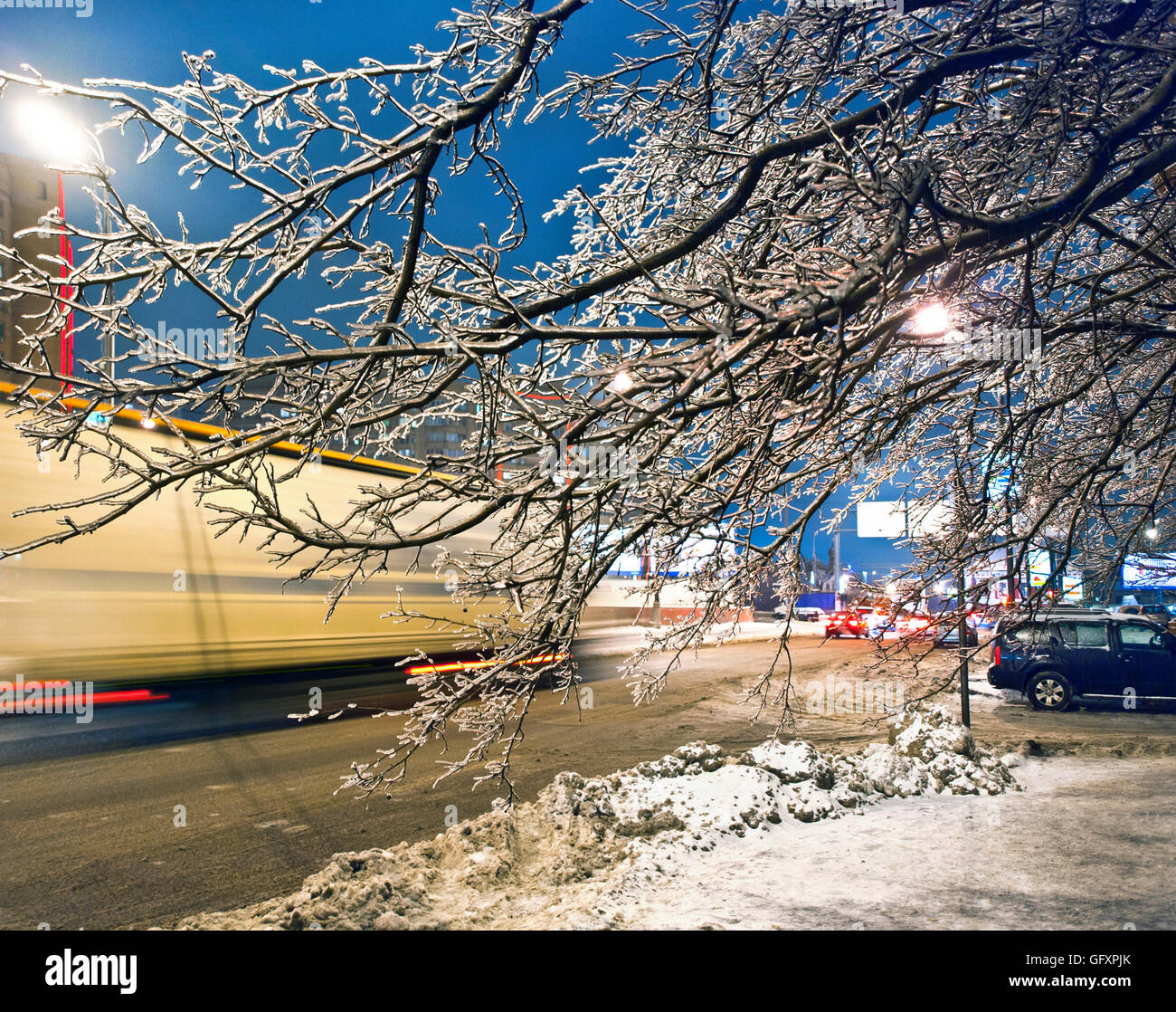 frozen evening street Stock Photo - Alamy