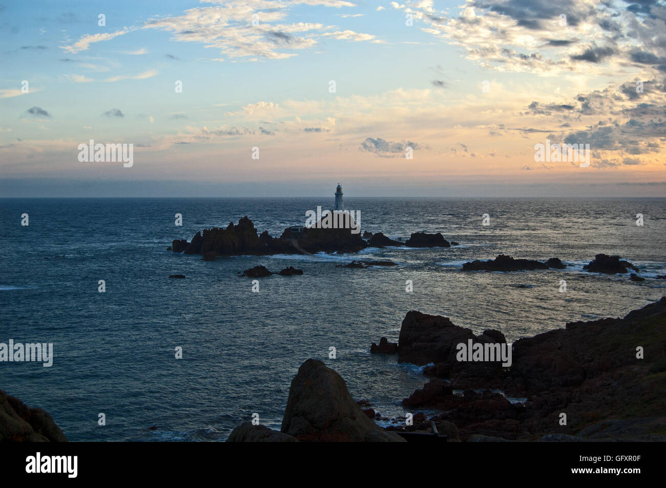 Corbière Lighthouse at dusk, Jersey, Channel Islands Stock Photo - Alamy