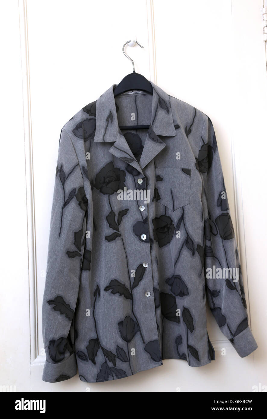 Grey Blouse With Floral Pattern Stock Photo - Alamy