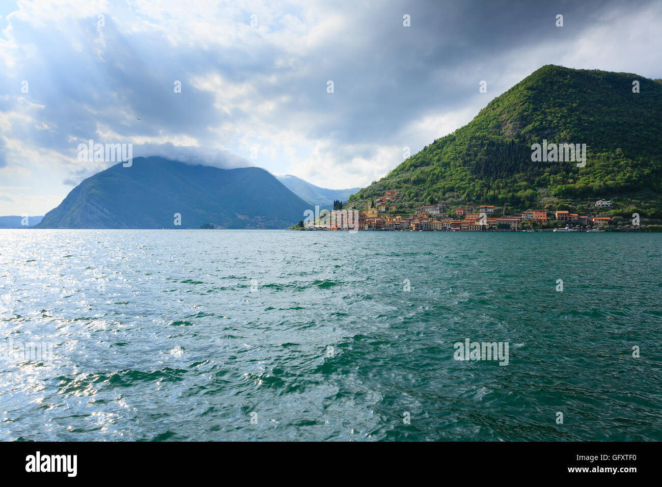 Lake panorama from "Monte Isola", Italy. Italian landscape. Island on ...