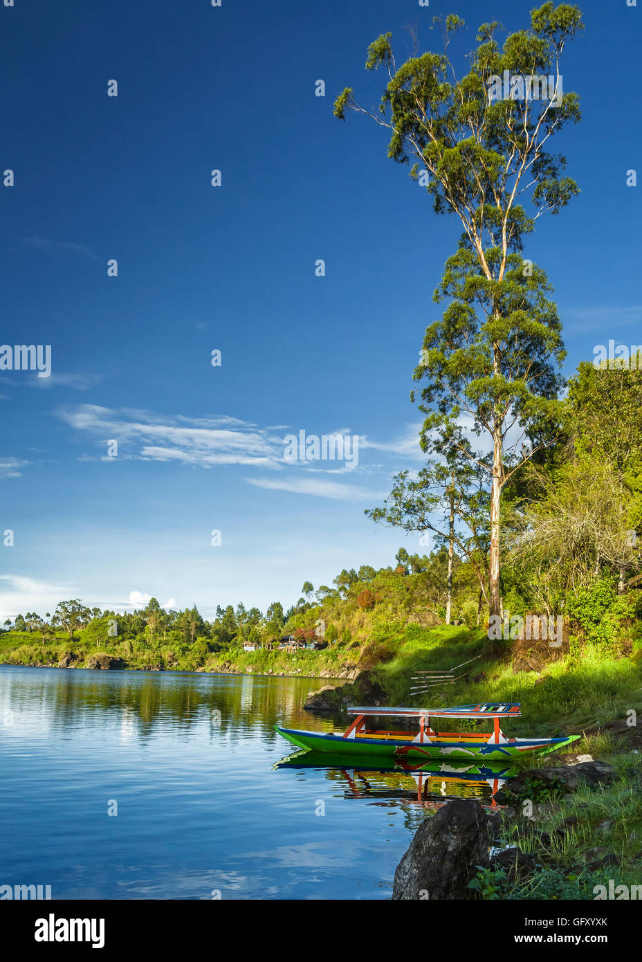 beautiful lake and boat Stock Photo - Alamy