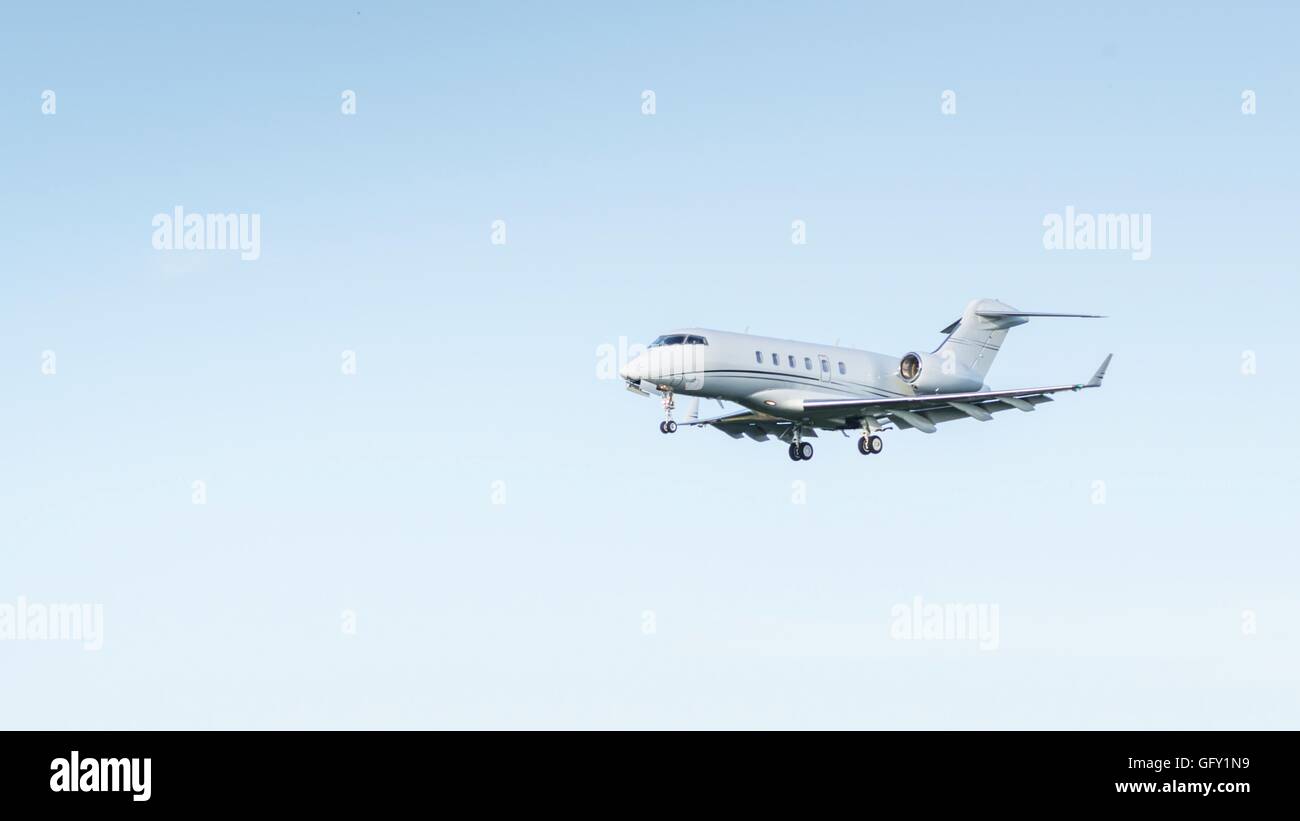 Business Jet Airplane close-up view during the flight. Aviation copy ...