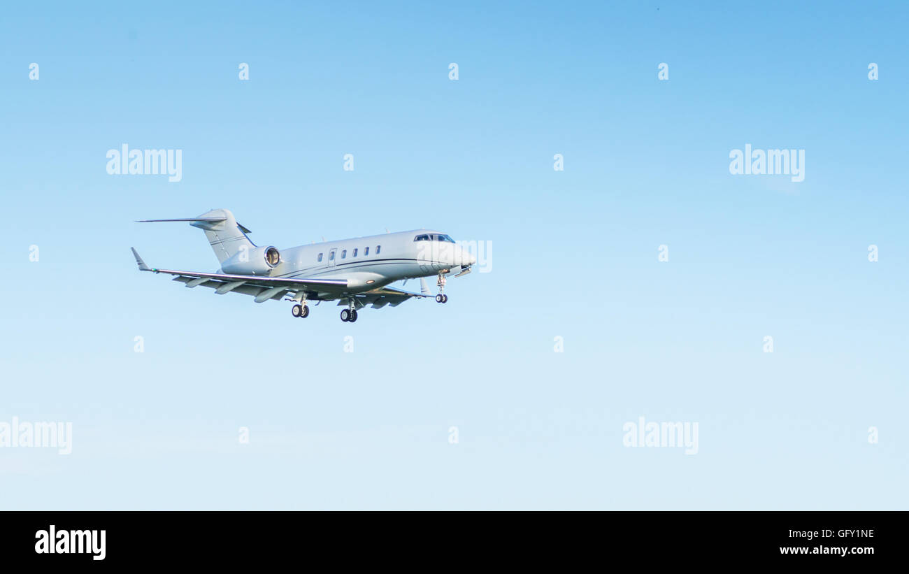 Business Jet Airplane close-up view during the flight. Aviation copy ...