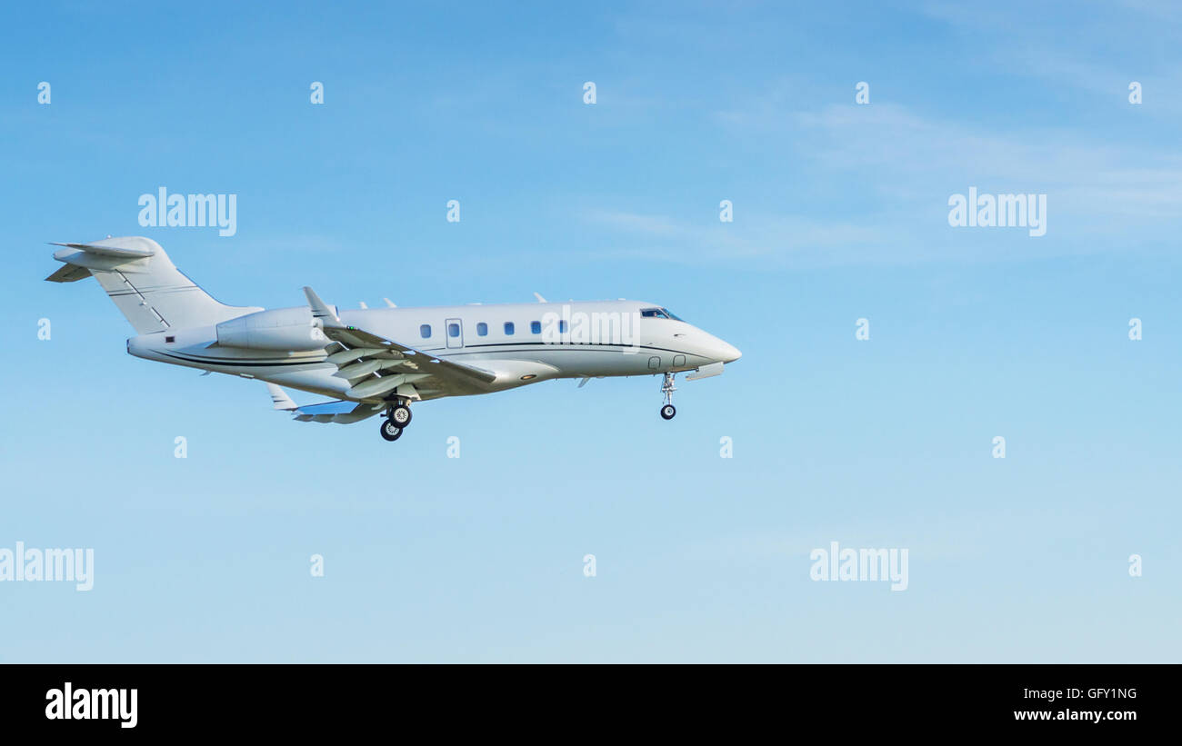 Business Jet Airplane close-up view during the flight. Aviation copy ...