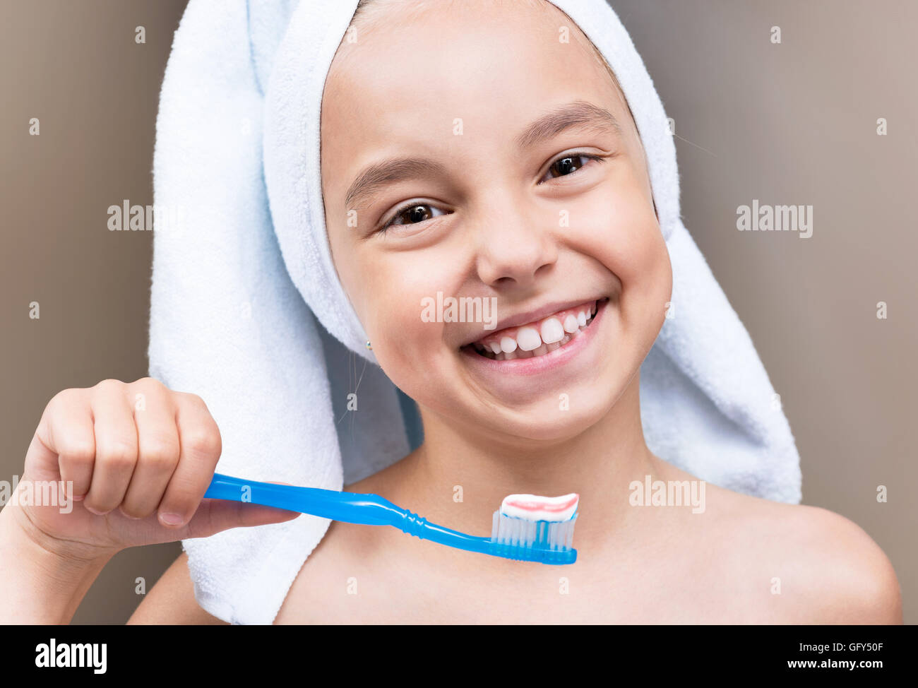 Little girl brushing teeth Stock Photo - Alamy