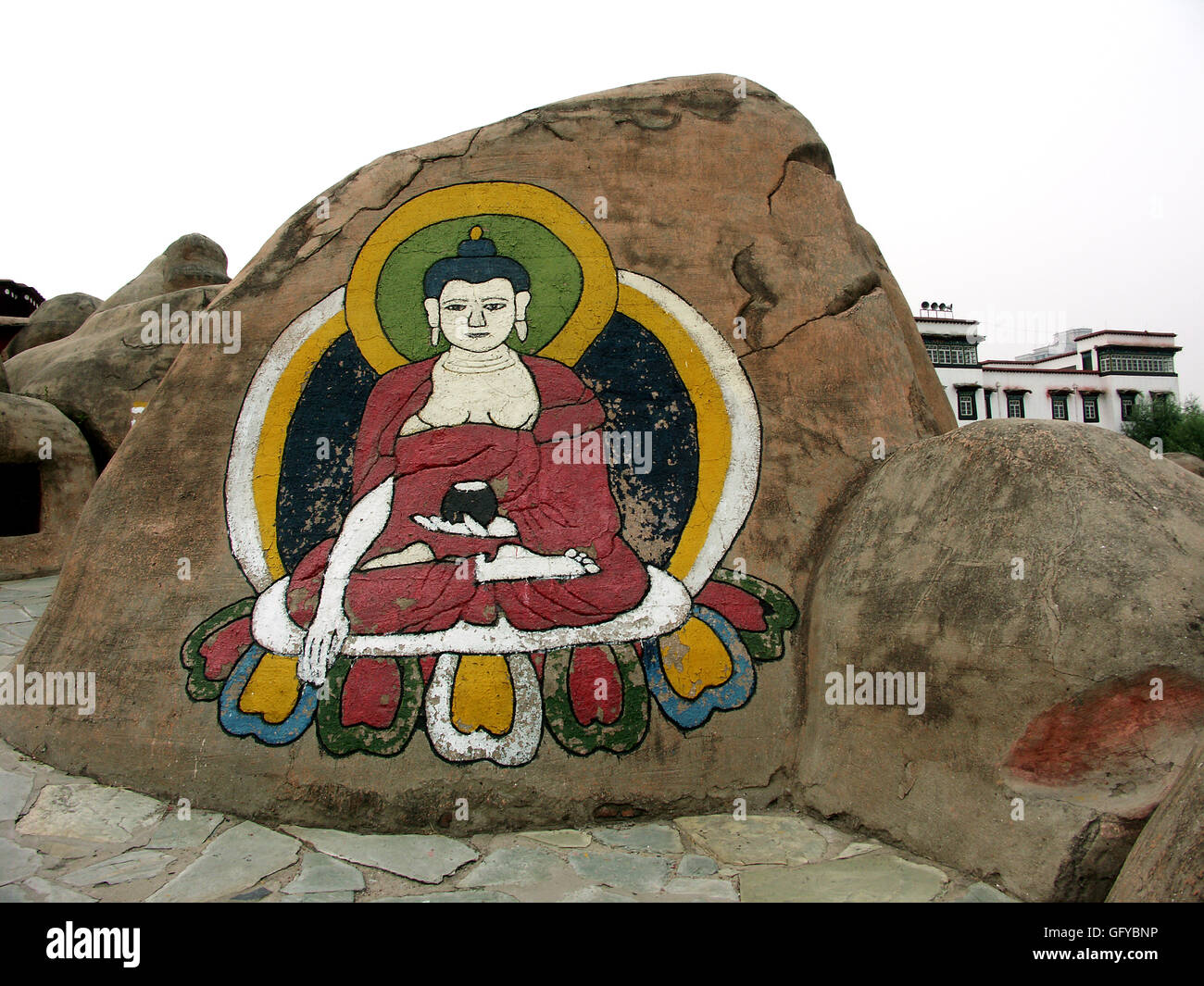Tibetan rock painting in the Chinese Ethnic Culture Park. Beijing ...