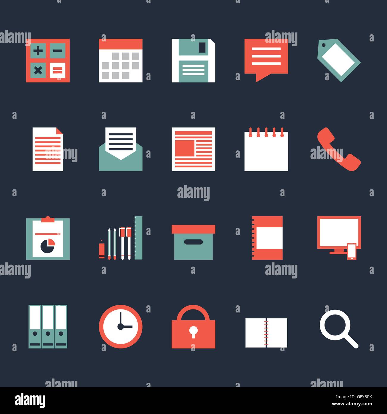 Set of business office work icons flat design isolated vector ...